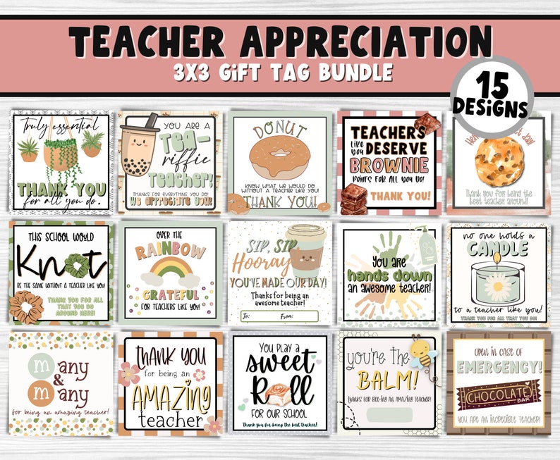 Teacher Appreciation Gift Tag Bundle | School Teacher Thank You ...