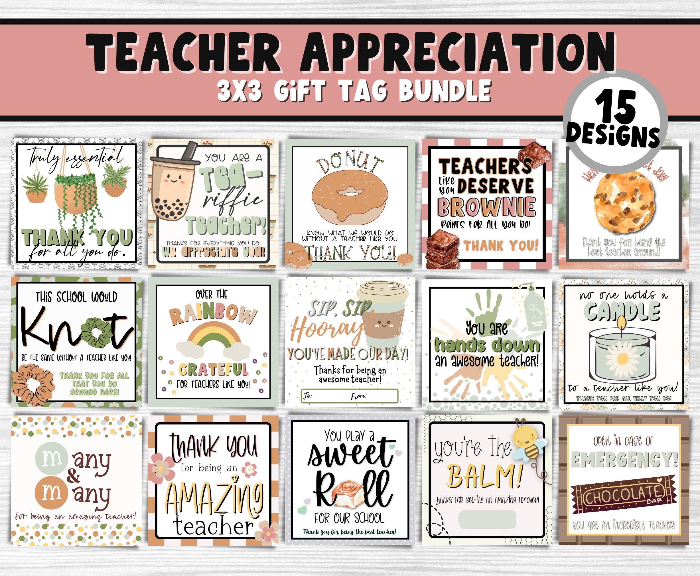 Teacher Appreciation Gift Tag Bundle | School Teacher Thank You ...
