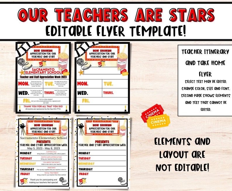 Movie Star Theme Teacher Appreciation Week Printable Editable Bundle ...