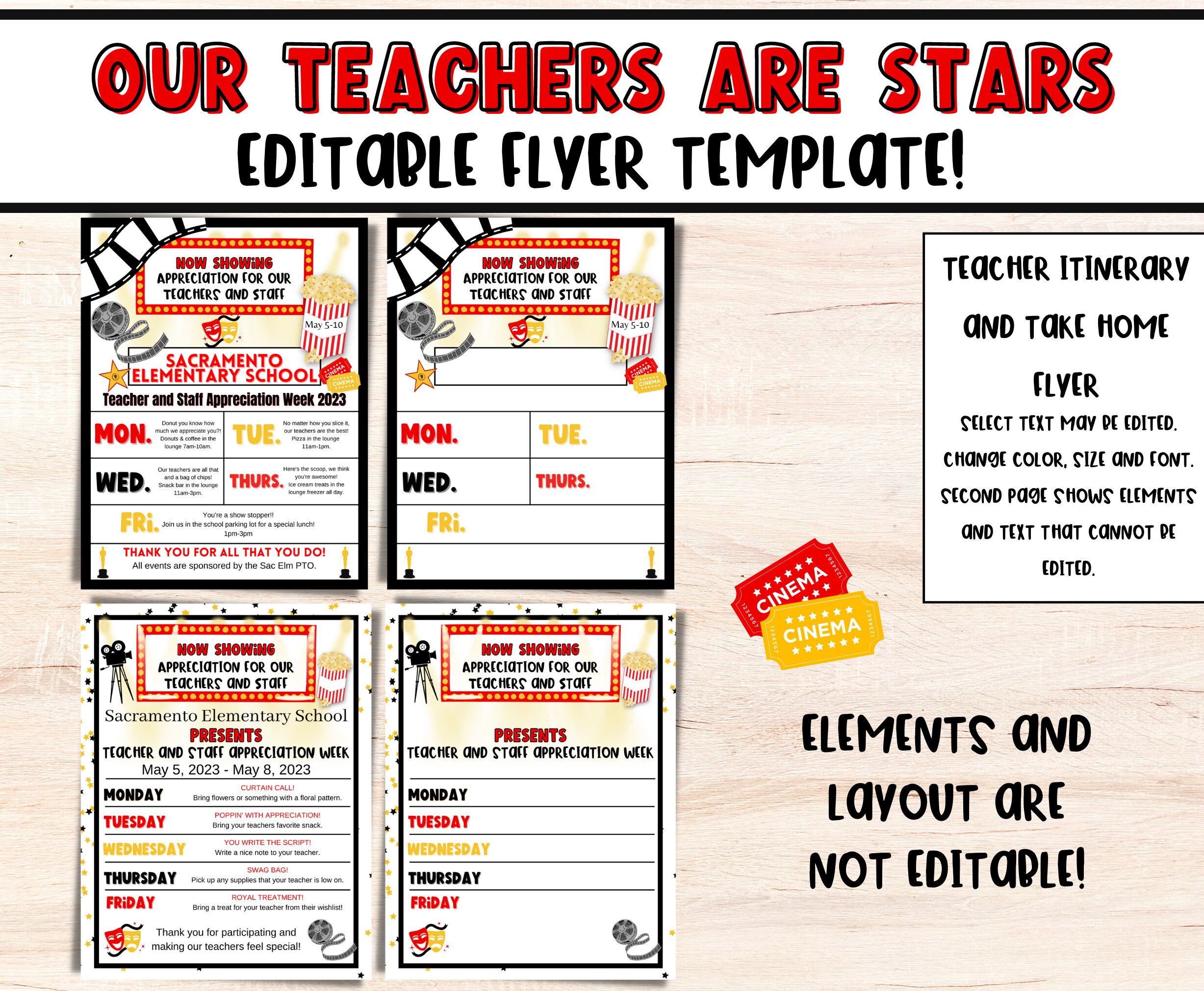 Movie Star Theme Teacher Appreciation Week Printable Editable Bundle ...