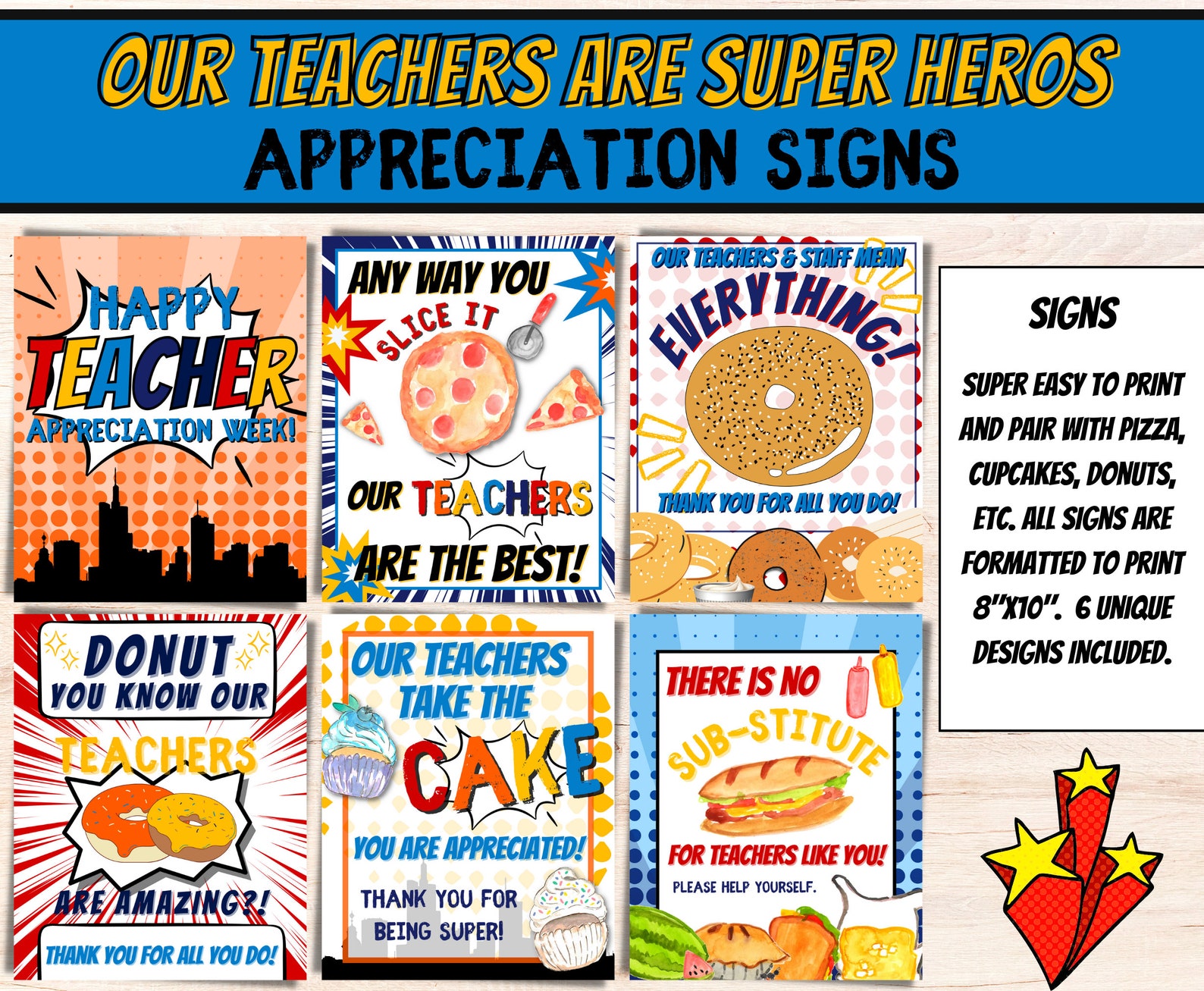 Teacher Appreciation Week Printable Editable Super Hero Comic Bundle ...