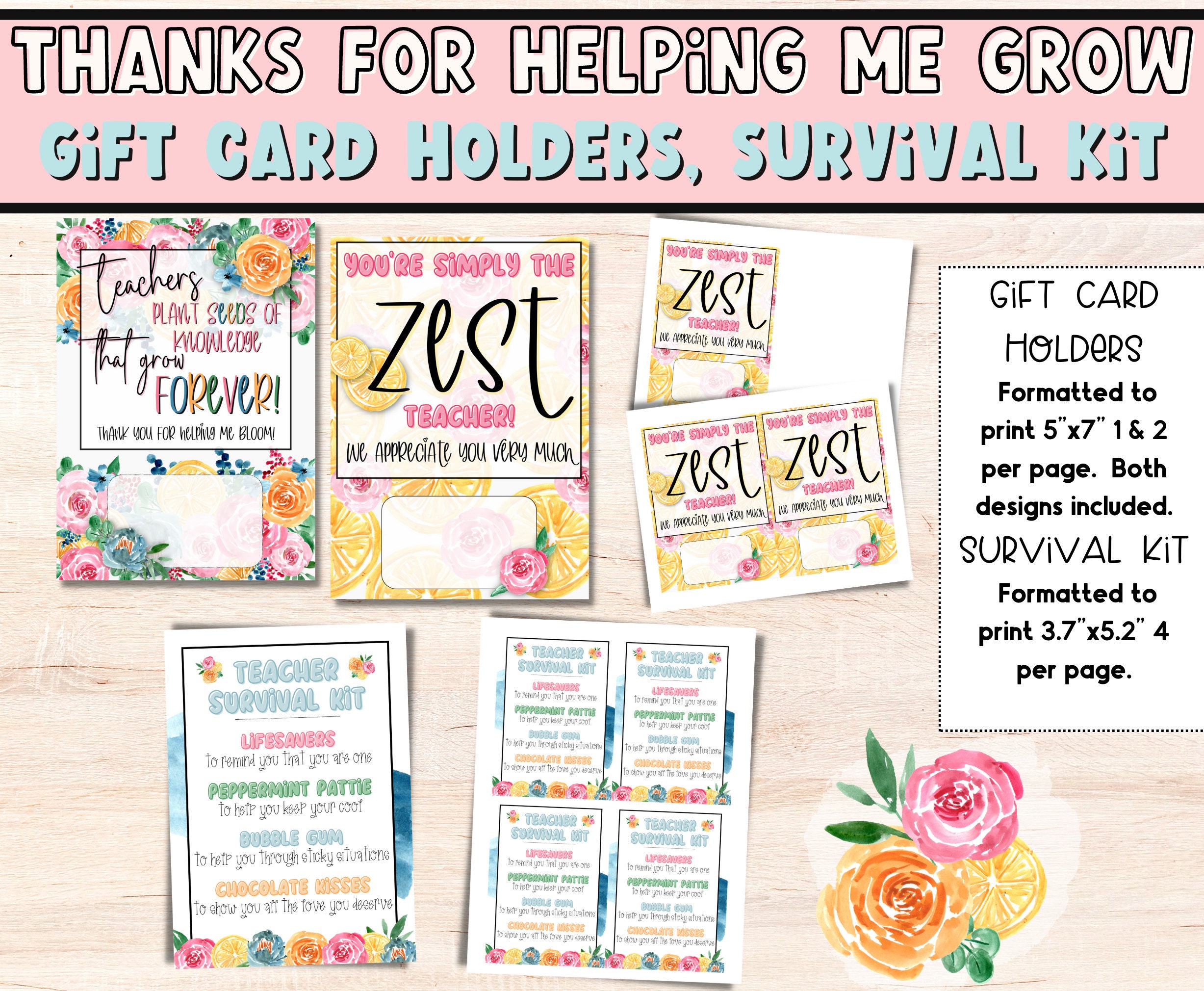 Teacher Appreciation Week Printable Editable Floral Grow Bloom Bundle ...