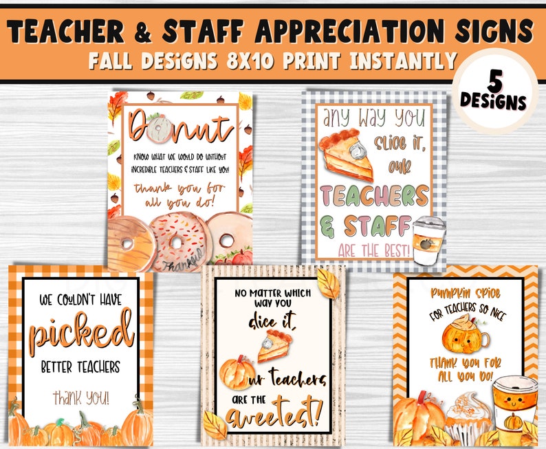Fall Sweet Treats Teacher Appreciation Sign Bundle of 5 Designs for ...
