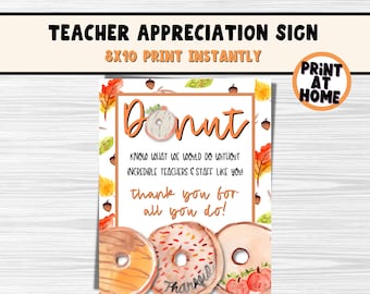 Donut Teacher Appreciation Sign 8"x10" - Etsy