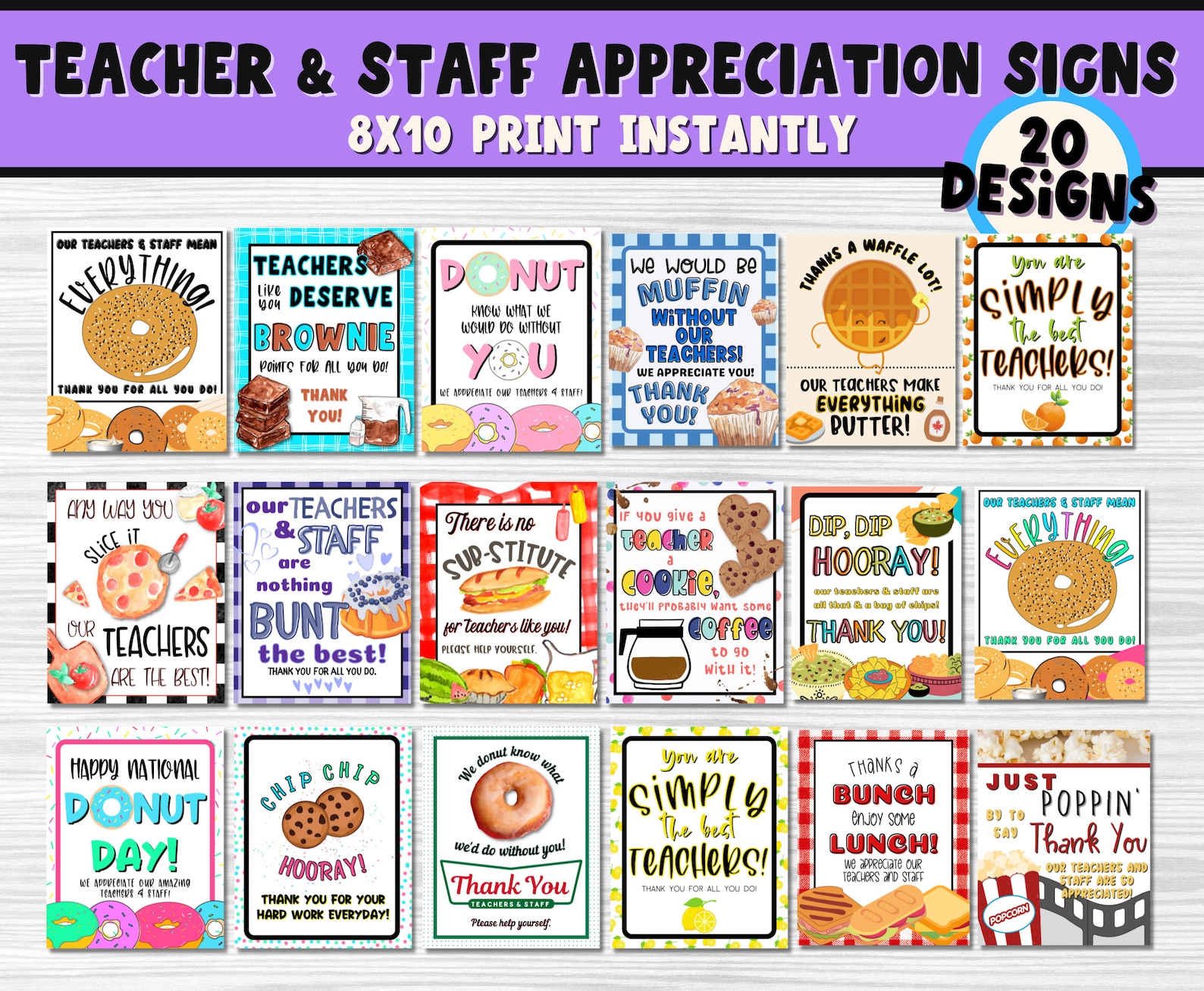 Staff Appreciation Sign Bundle of 20 Designs Coffee, Lunch, Muffin ...