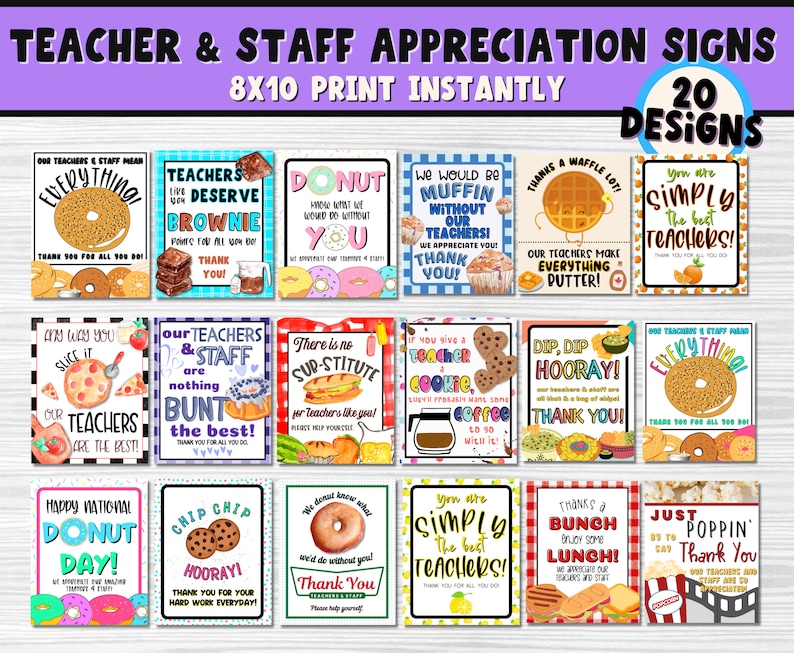 Staff Appreciation Sign Bundle of 20 Designs Coffee, Lunch, Muffin ...