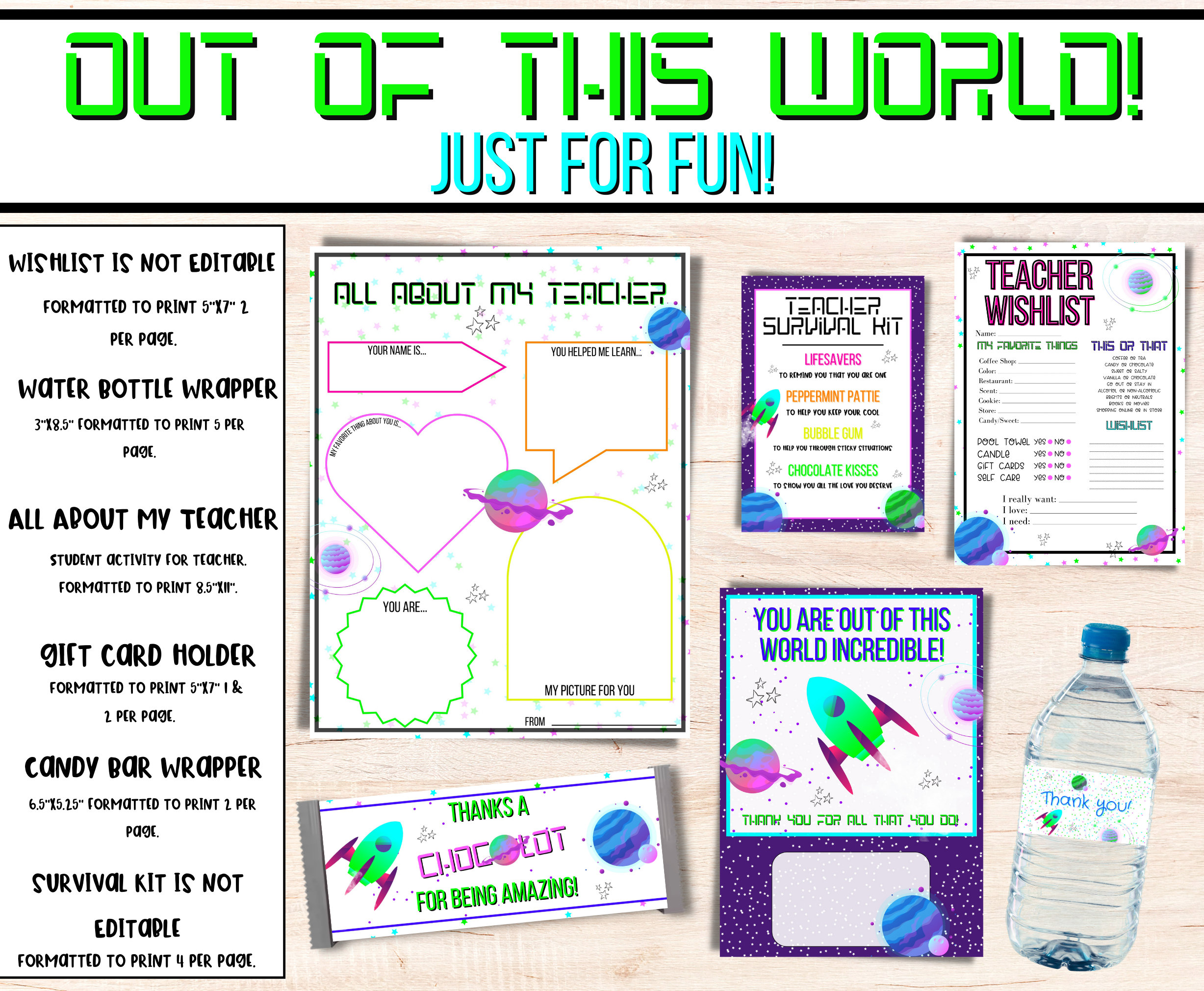 EDITABLE Space Theme Teacher and Staff Appreciation Week Kit Itinerary ...