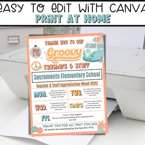 Groovy Retro Teacher Appreciation Editable Itinerary Schedule ...