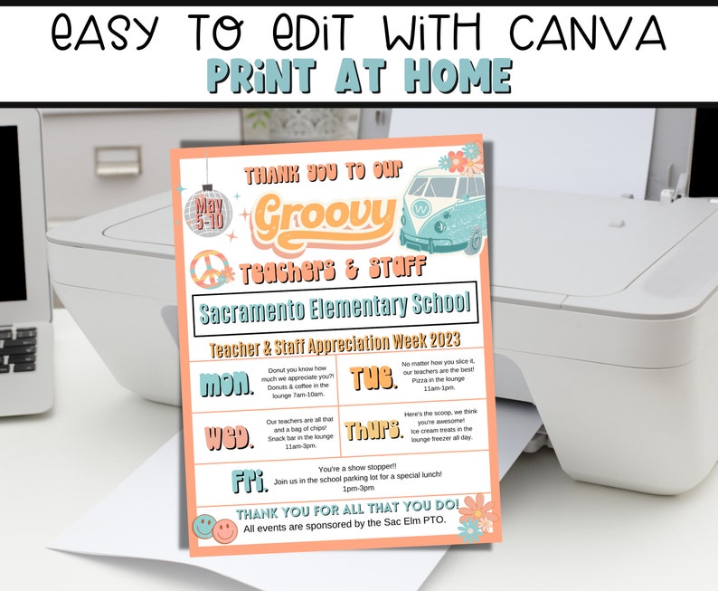 Groovy Retro Teacher Appreciation Editable Itinerary Schedule ...