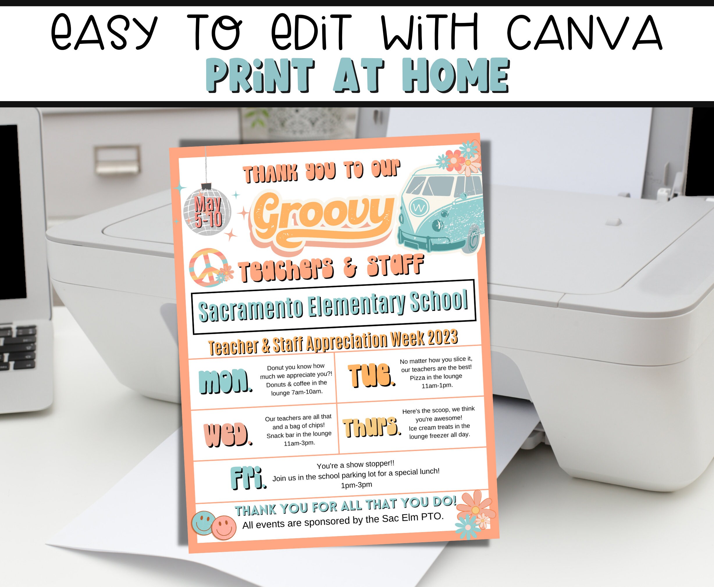 Groovy Retro Teacher Appreciation Editable Itinerary Schedule ...
