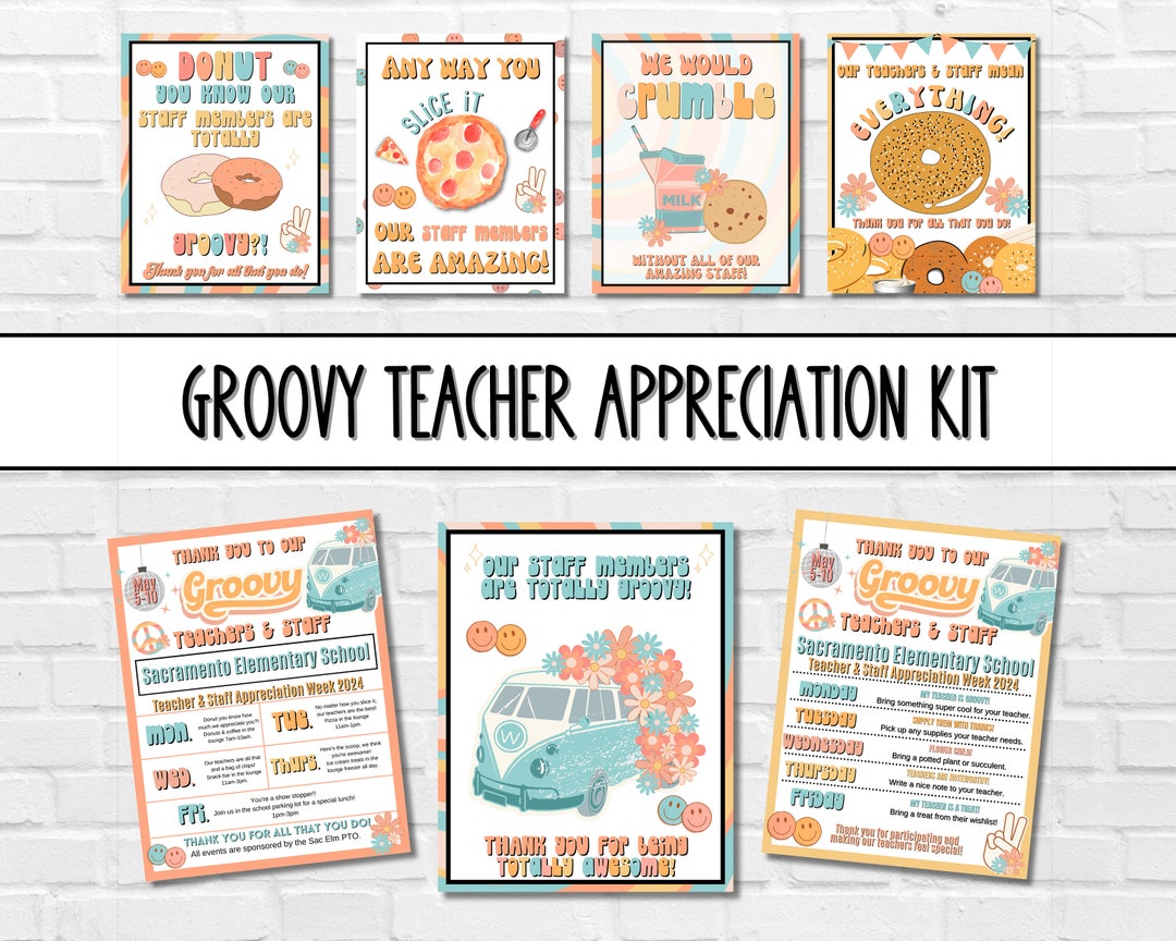 Retro Teacher and Staff Appreciation Week Kit | Teacher Week Itinerary ...