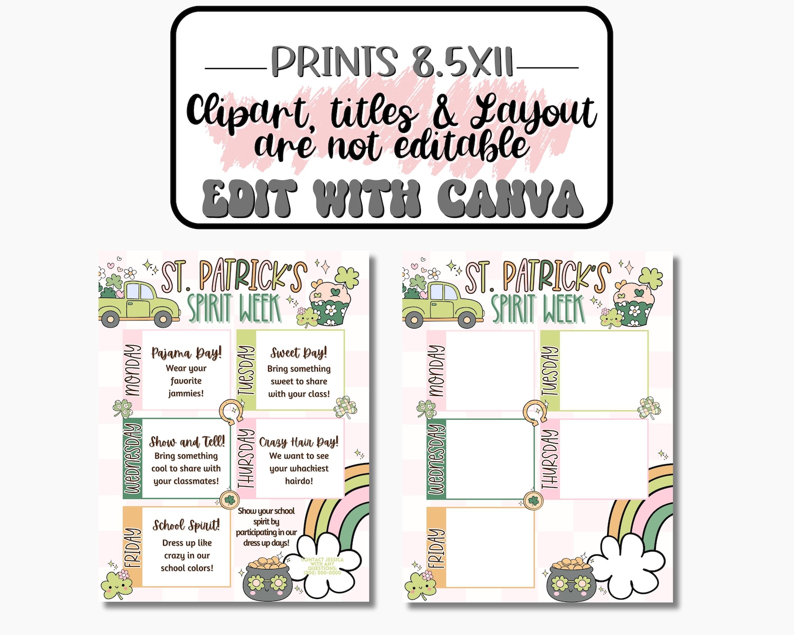 Cute St. Patrick's Spirit Week Editable Itinerary Schedule | Printable ...