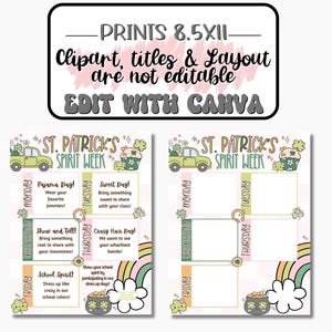 Cute St. Patrick's Spirit Week Editable Itinerary Schedule | Printable ...