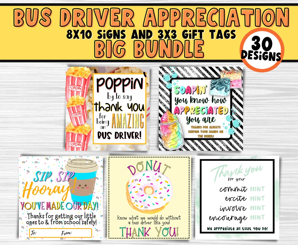 Bus Driver Appreciation Sign and Tag Bundle Bus Driver Safety Week ...