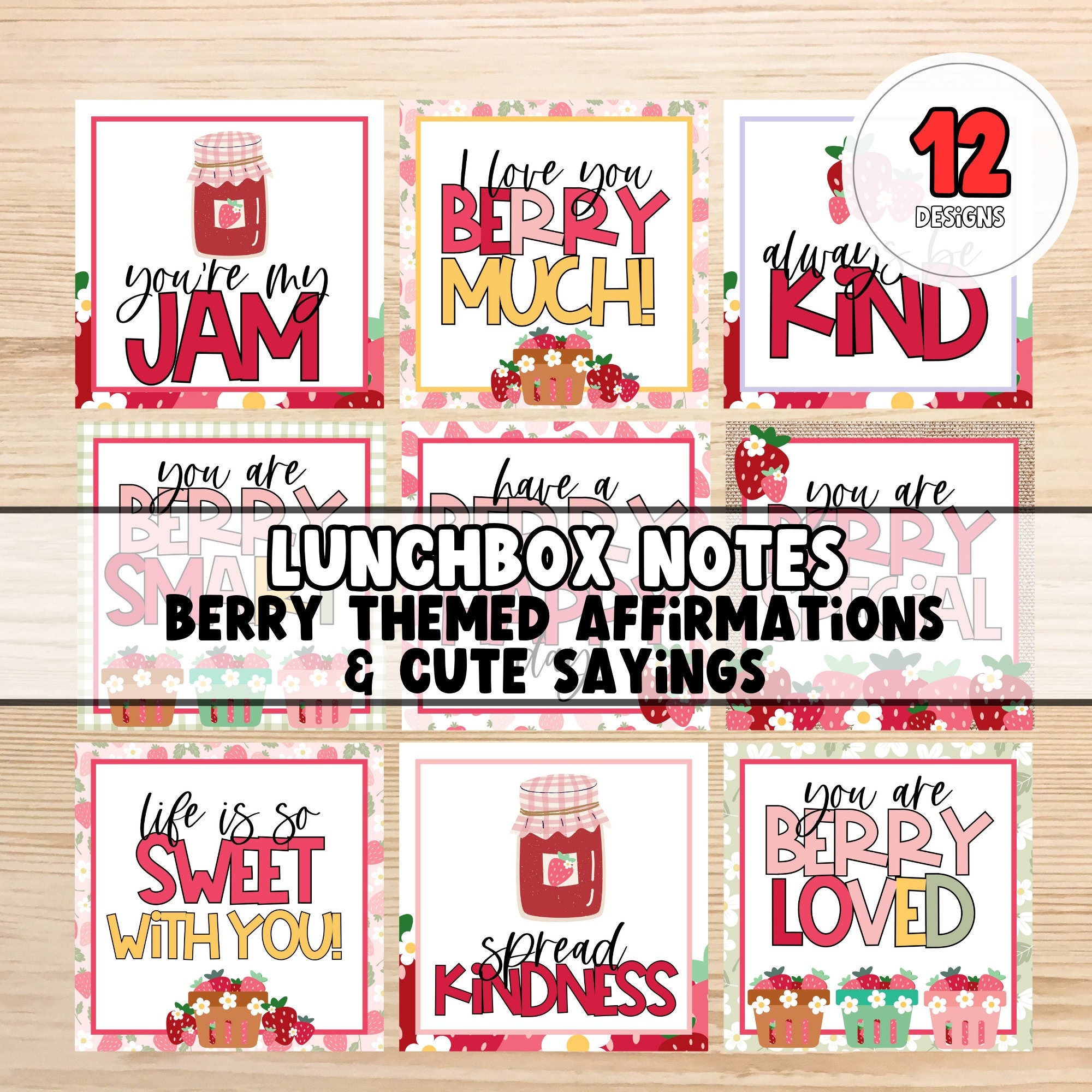 Berry Printable Lunchbox Notes for Kids Affirmation Card for School ...