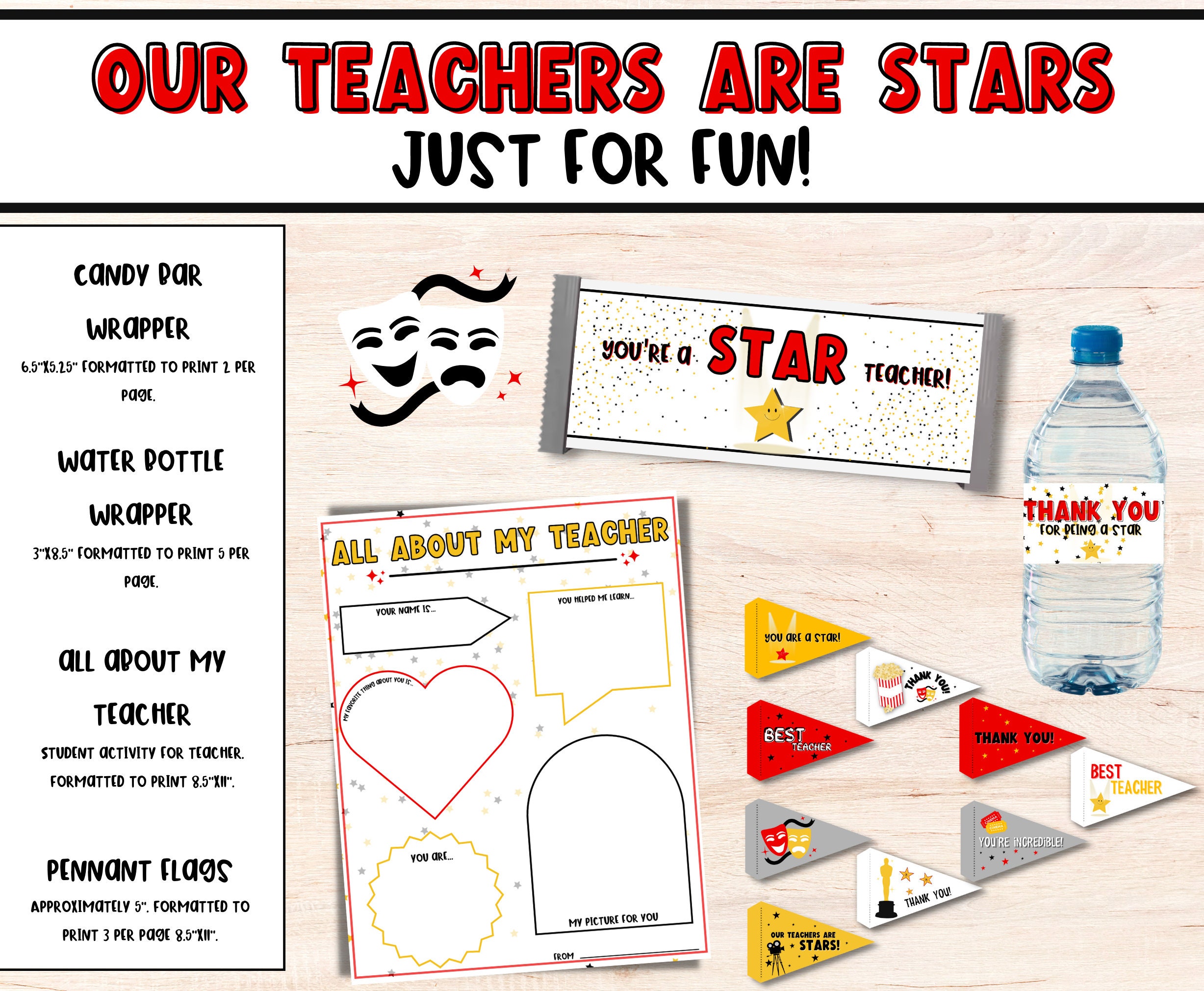 Movie Star Theme Teacher Appreciation Week Printable Editable Bundle ...