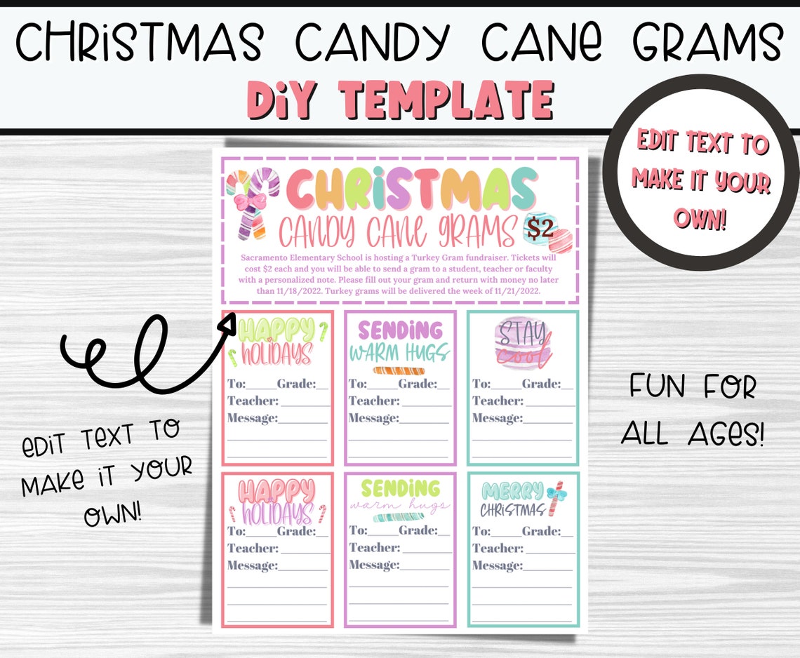 Candy Cane Gram School Fundraiser Flyer for PTA PTO Christmas Events ...