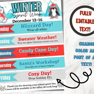 Winter Spirit Week Editable Itinerary Schedule | Printable DIY Spirit ...