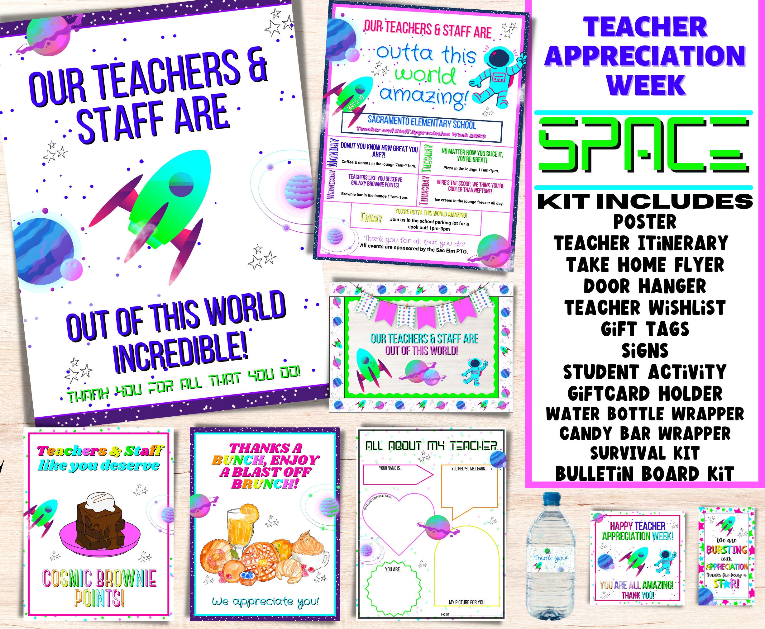 EDITABLE Space Theme Teacher and Staff Appreciation Week Kit Itinerary ...