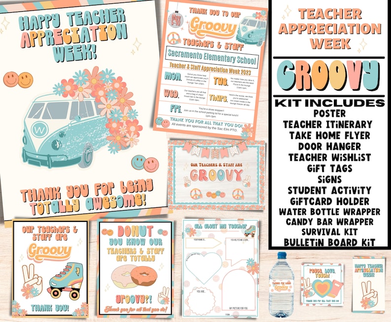Retro Teacher and Staff Appreciation Week Kit | Teacher Week Itinerary ...