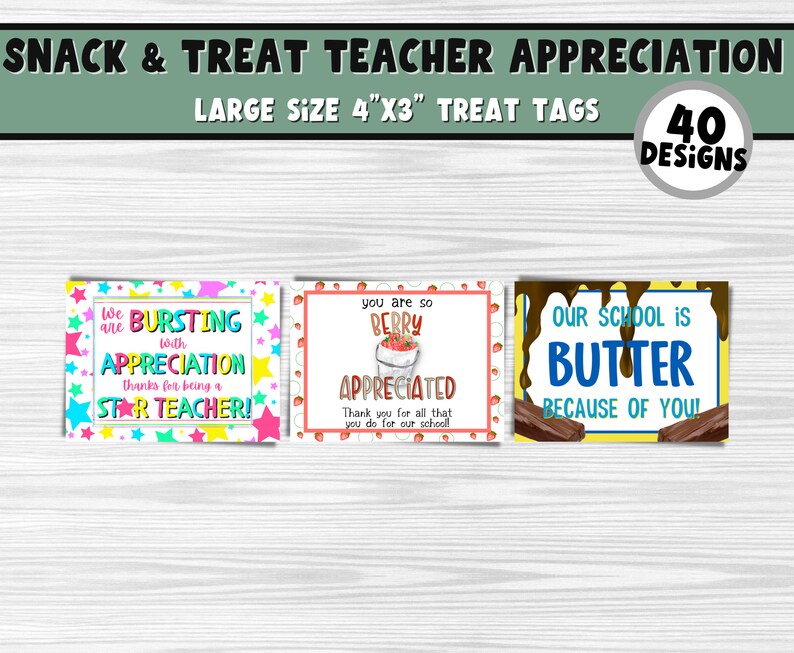 Snack & Candy TEACHER APPRECIATION Printable Tags Large Size 4x3 School ...