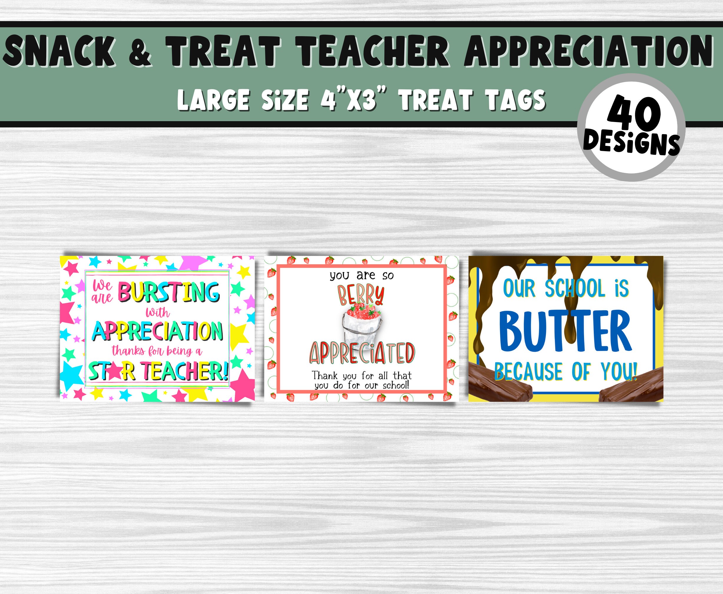 Snack & Candy TEACHER APPRECIATION Printable Tags Large Size 4x3 School ...