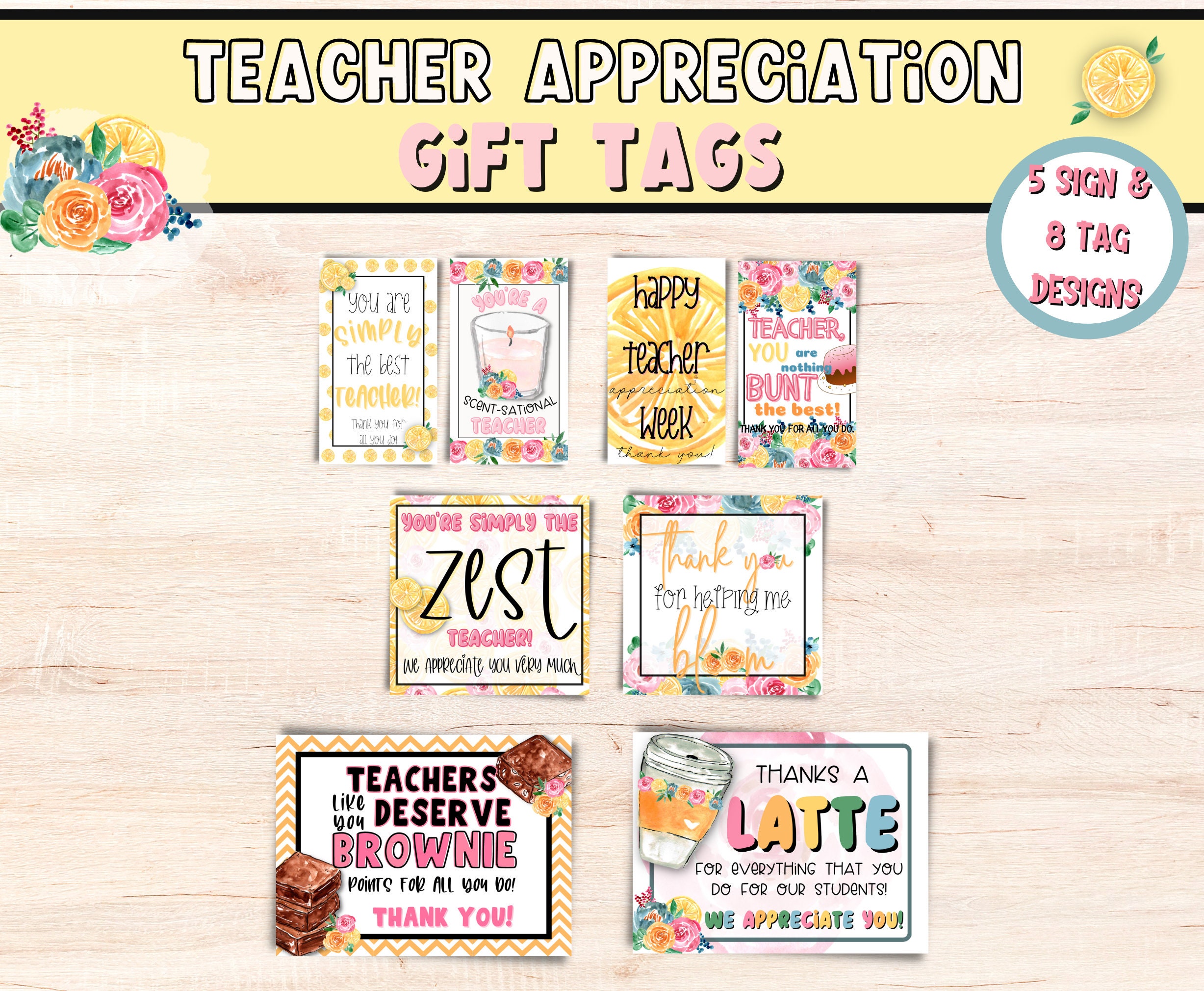 Teacher Appreciation Sign and Gift Tag Bundle Printable DIY Grow Bloom ...