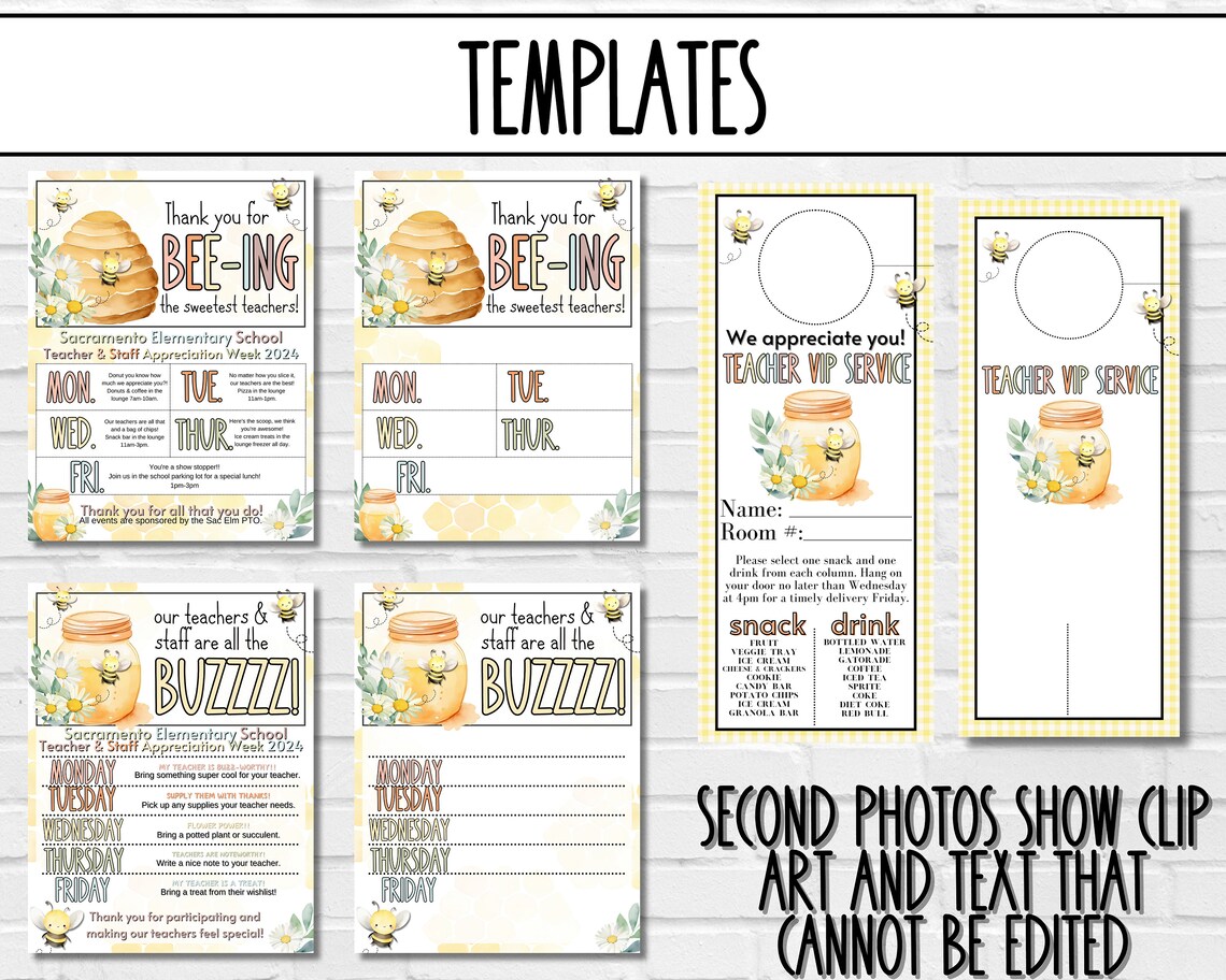 Honey Bee Theme Teacher Appreciation Week Itinerary & Printable Bundle ...