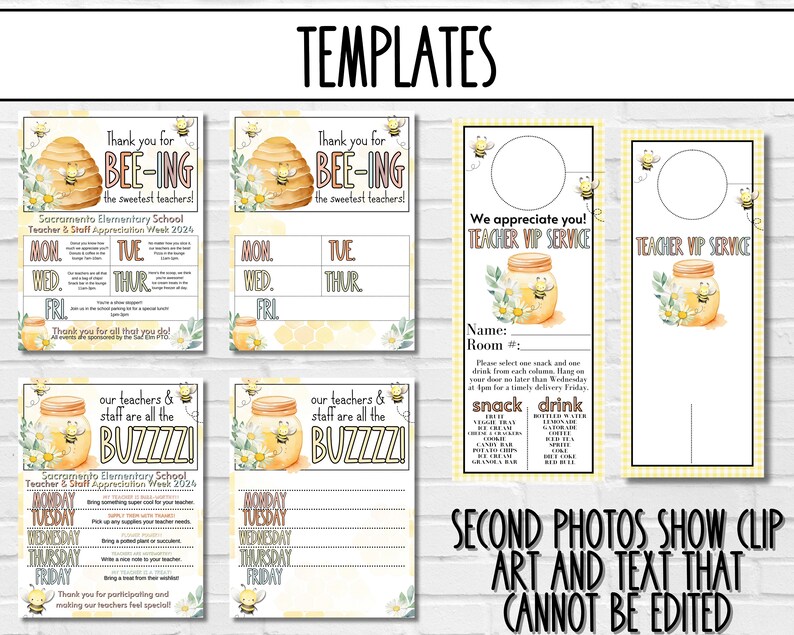 Honey Bee Theme Teacher Appreciation Week Itinerary & Printable Bundle ...