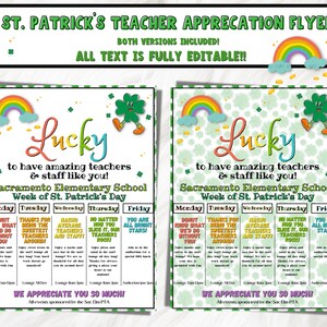 St. Patrick's Teacher & Staff Appreciation Editable Itinerary Schedule ...