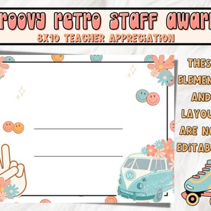 Groovy Retro Teacher Appreciation Editable Staff Award | Printable DIY ...