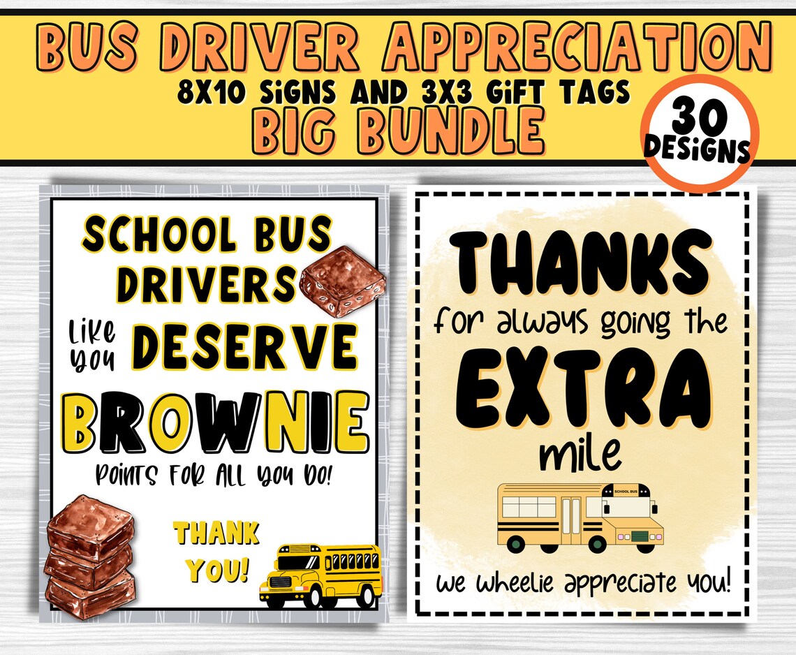 Bus Driver Appreciation Sign and Tag Bundle Bus Driver Safety Week ...