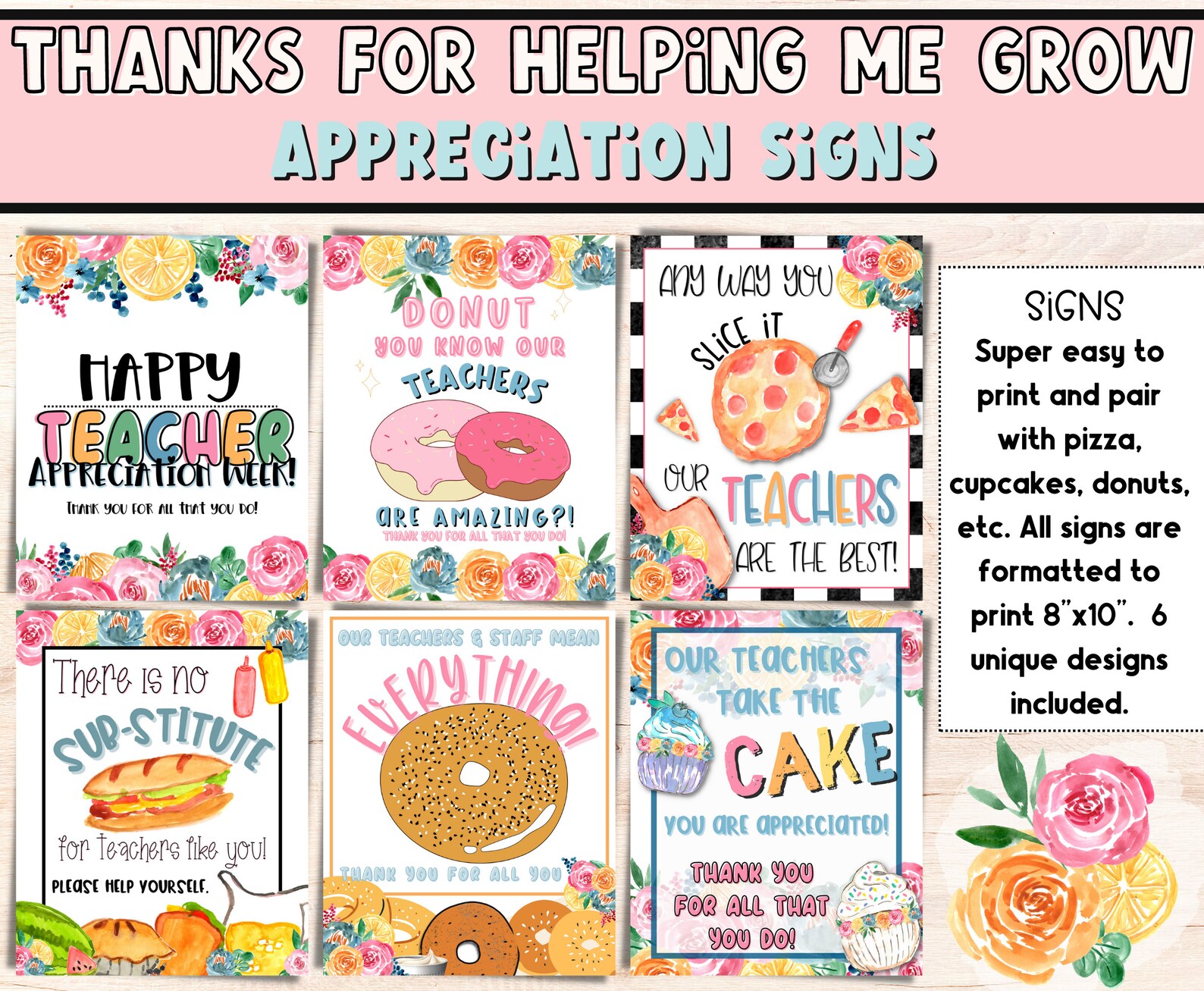 Teacher Appreciation Week Printable Editable Floral Grow Bloom Bundle ...