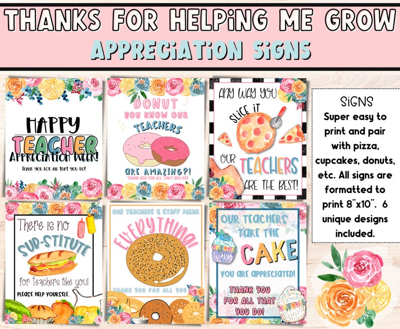 Teacher Appreciation Week Printable Editable Floral Grow Bloom Bundle ...