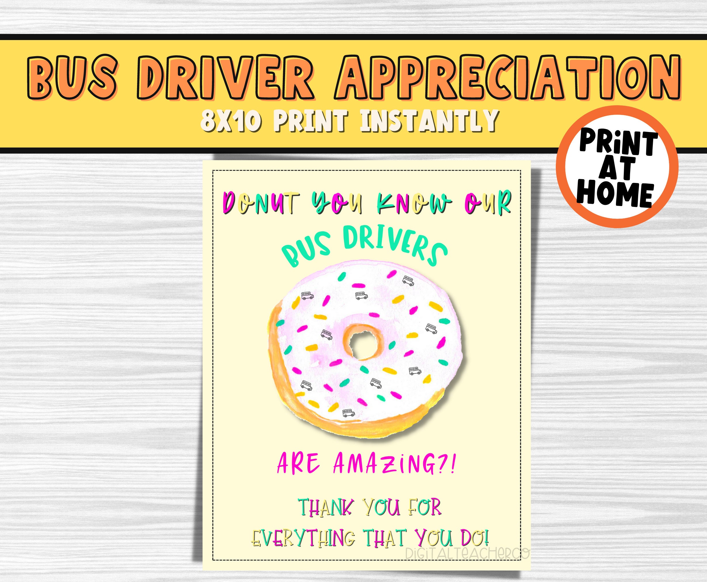 BUS DRIVER Appreciation Donut Sign | Bus Driver Safety Week | Printable ...