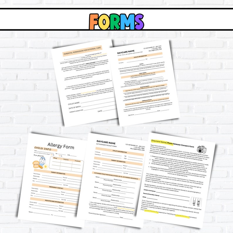 EDITABLE Essential Enrollment Daycare Forms and Templates | Preschool ...