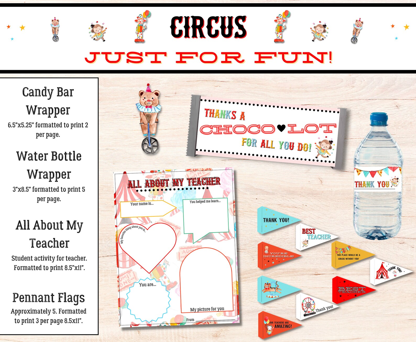 Circus Teacher Appreciation Week Printable Editable Themed - Etsy