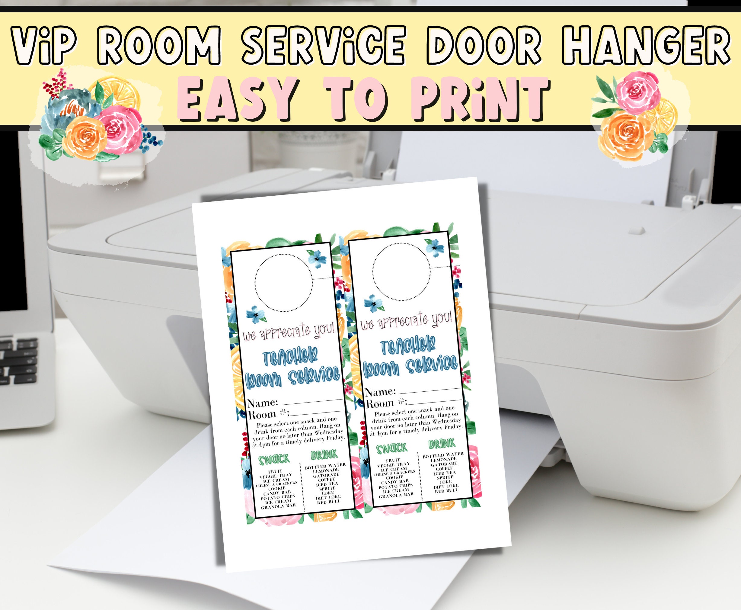 Teacher Appreciation Editable Door Hanger VIP Room Service | Printable ...
