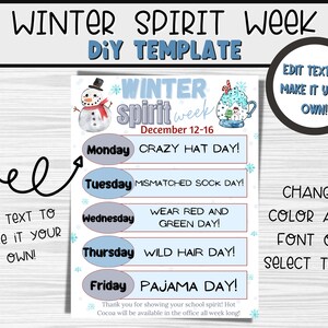 Winter Spirit Week Editable Itinerary Schedule | Printable DIY Spirit ...