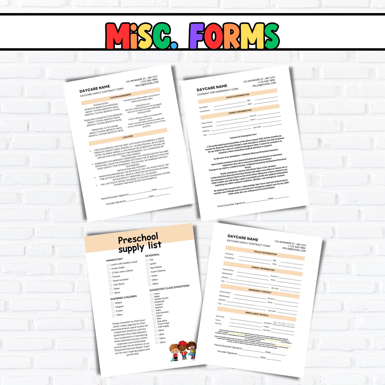 EDITABLE Essential Enrollment Daycare Forms and Templates | Preschool ...
