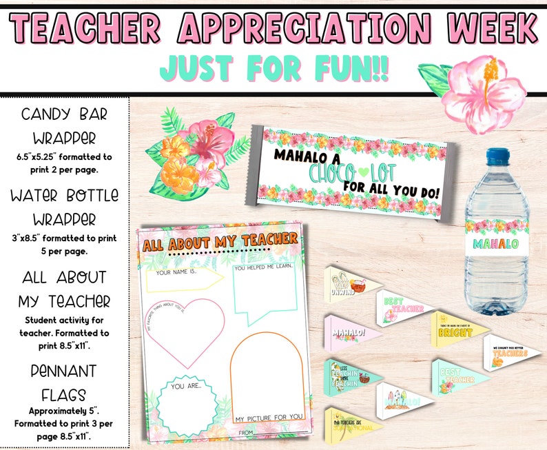 Mahalo Teacher Appreciation Week Printable Editable Hawaiian Theme ...