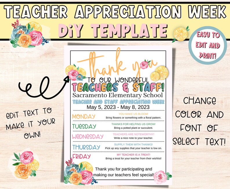 Teacher Appreciation Editable Itinerary Schedule for Students ...