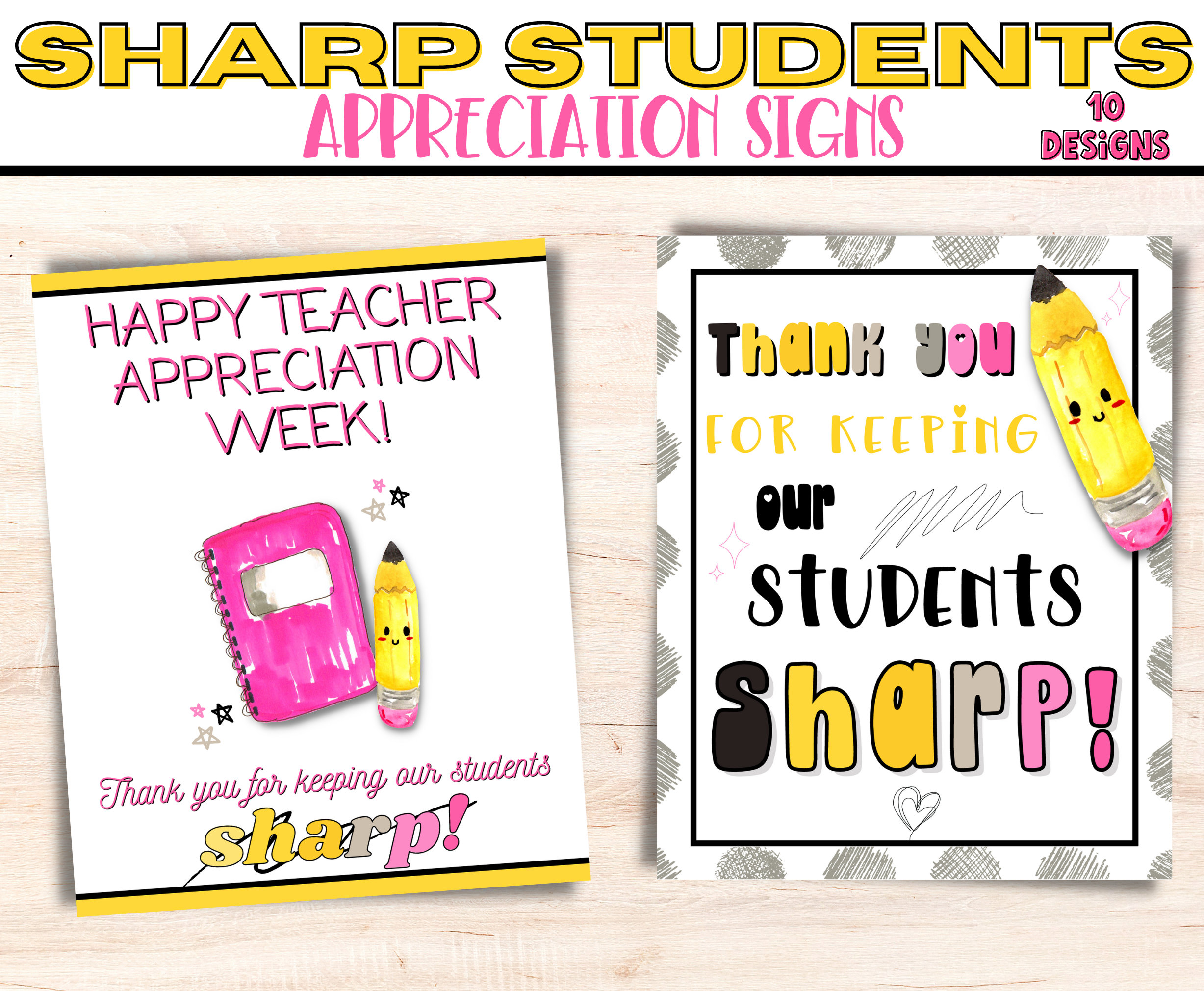 Sharp Students Teacher Appreciation Sign Bundle | Printable DIY Teacher ...