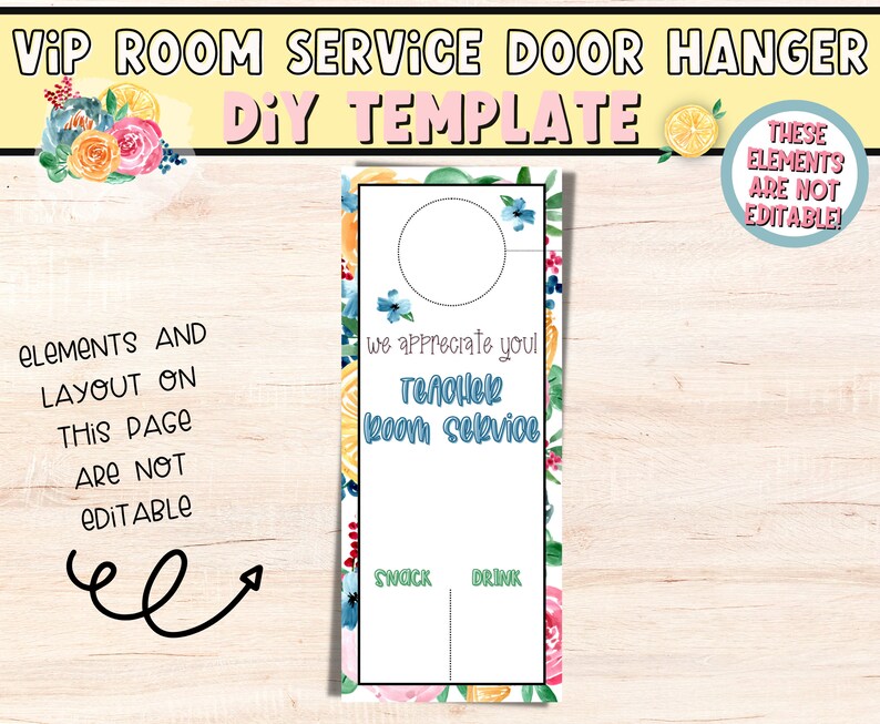 Teacher Appreciation Editable Door Hanger VIP Room Service | Printable ...