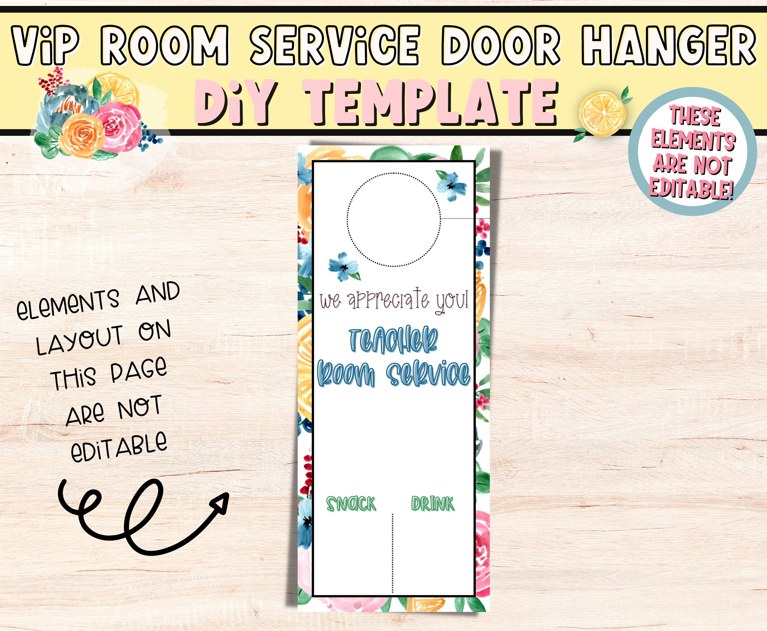 Teacher Appreciation Editable Door Hanger VIP Room Service | Printable ...