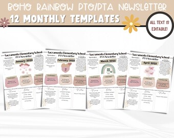 Yearly PTO PTA EDITABLE Newsletter Template for School. Parent Teacher ...