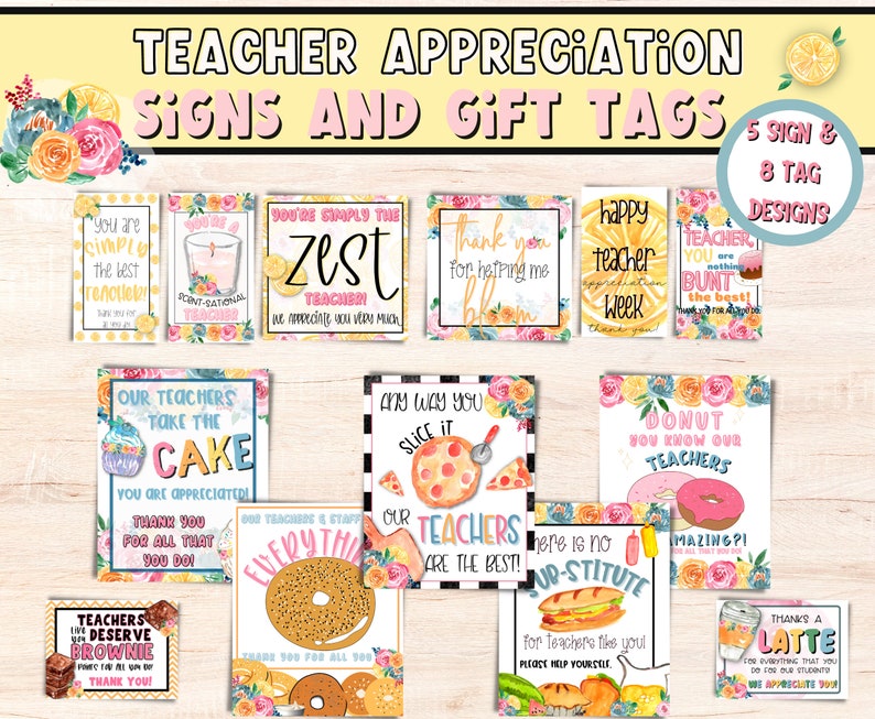 Teacher Appreciation Sign and Gift Tag Bundle Printable DIY - Etsy