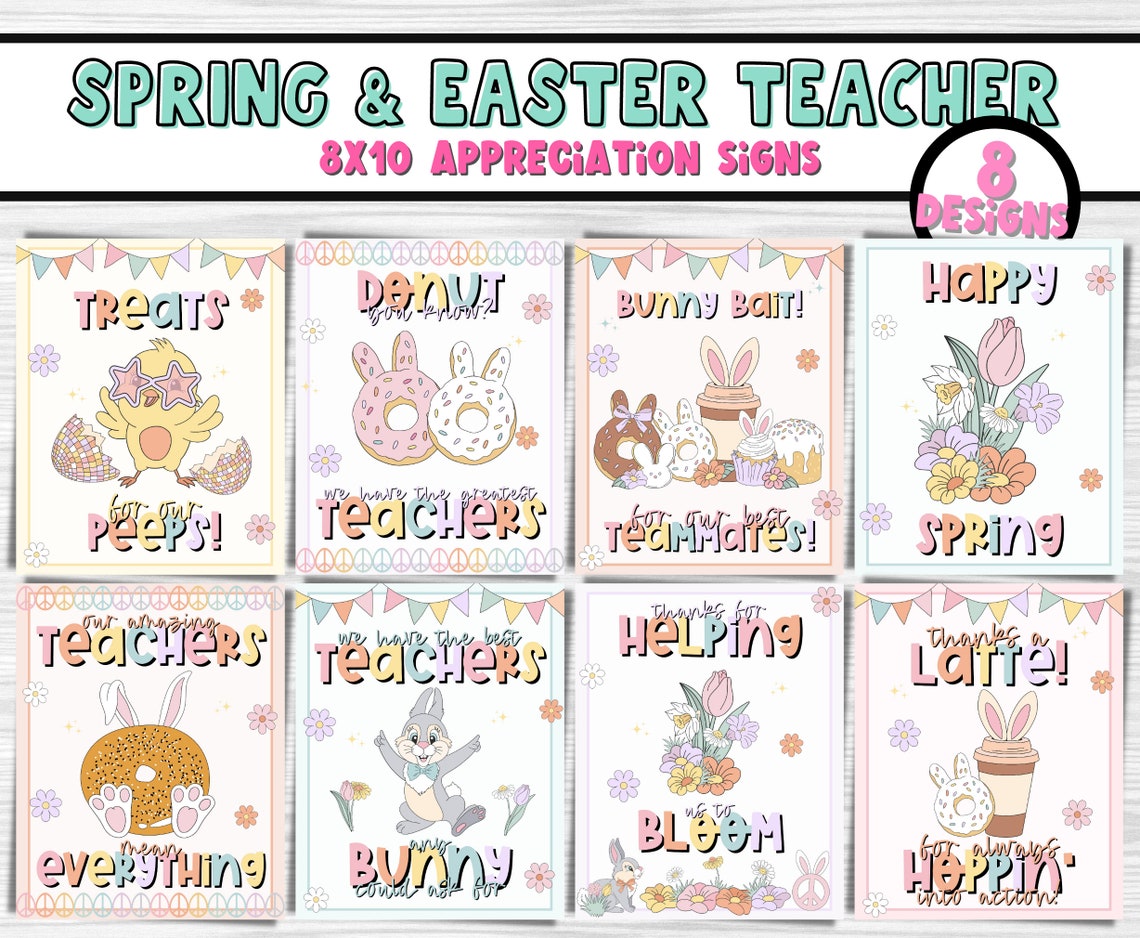Retro Spring Teacher Appreciation Sign Bundle Thank a Teacher Teacher ...