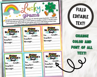 St. Patrick's Day Grams School Fundraiser Flyer for PTA PTO Events ...