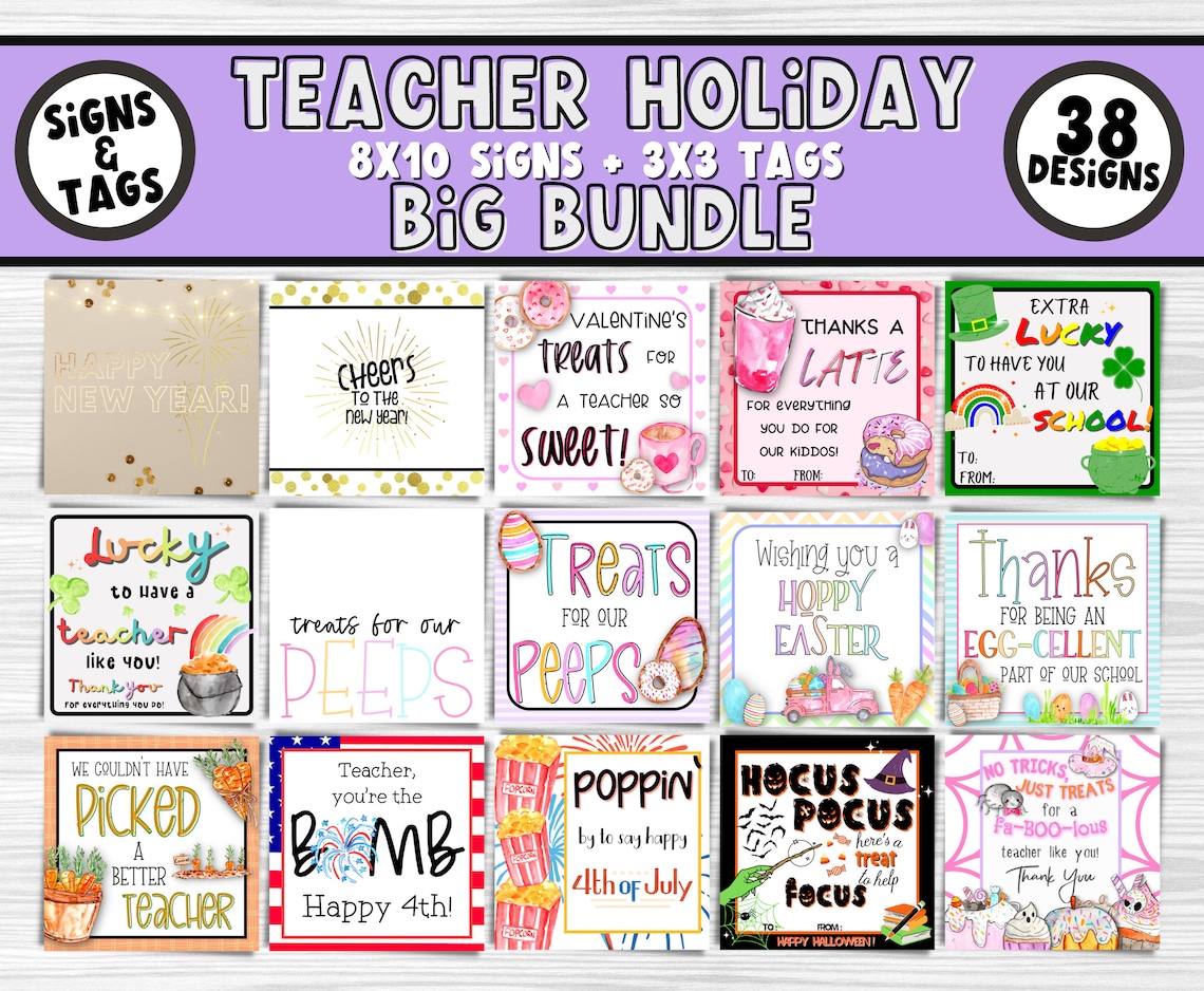 HOLIDAY TEACHER Appreciation Sign and Gift Tag Bundle - Etsy